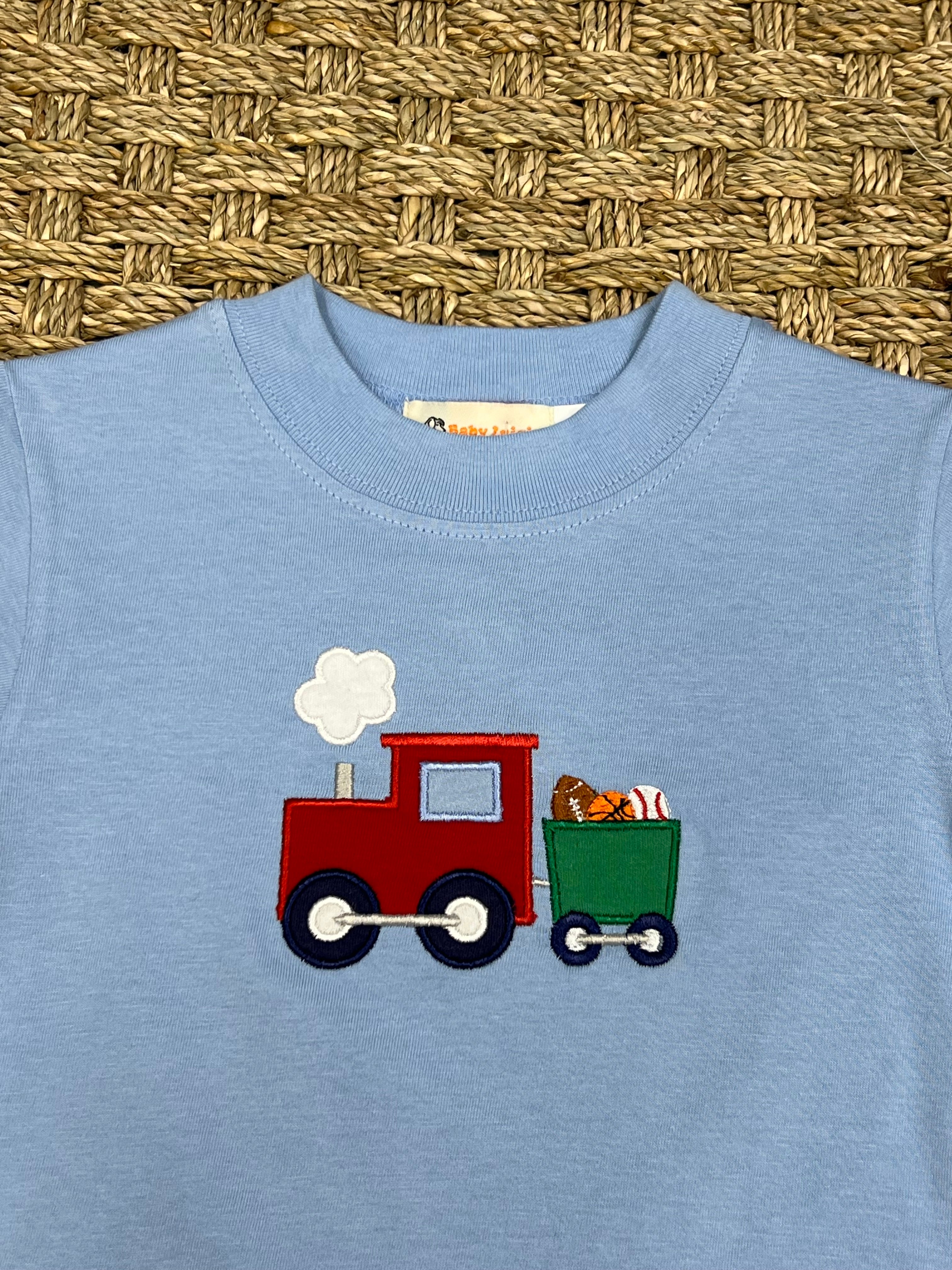 Luigi Tee, Train with Sports Balls on Sky Blue | shopnurseryrhymes