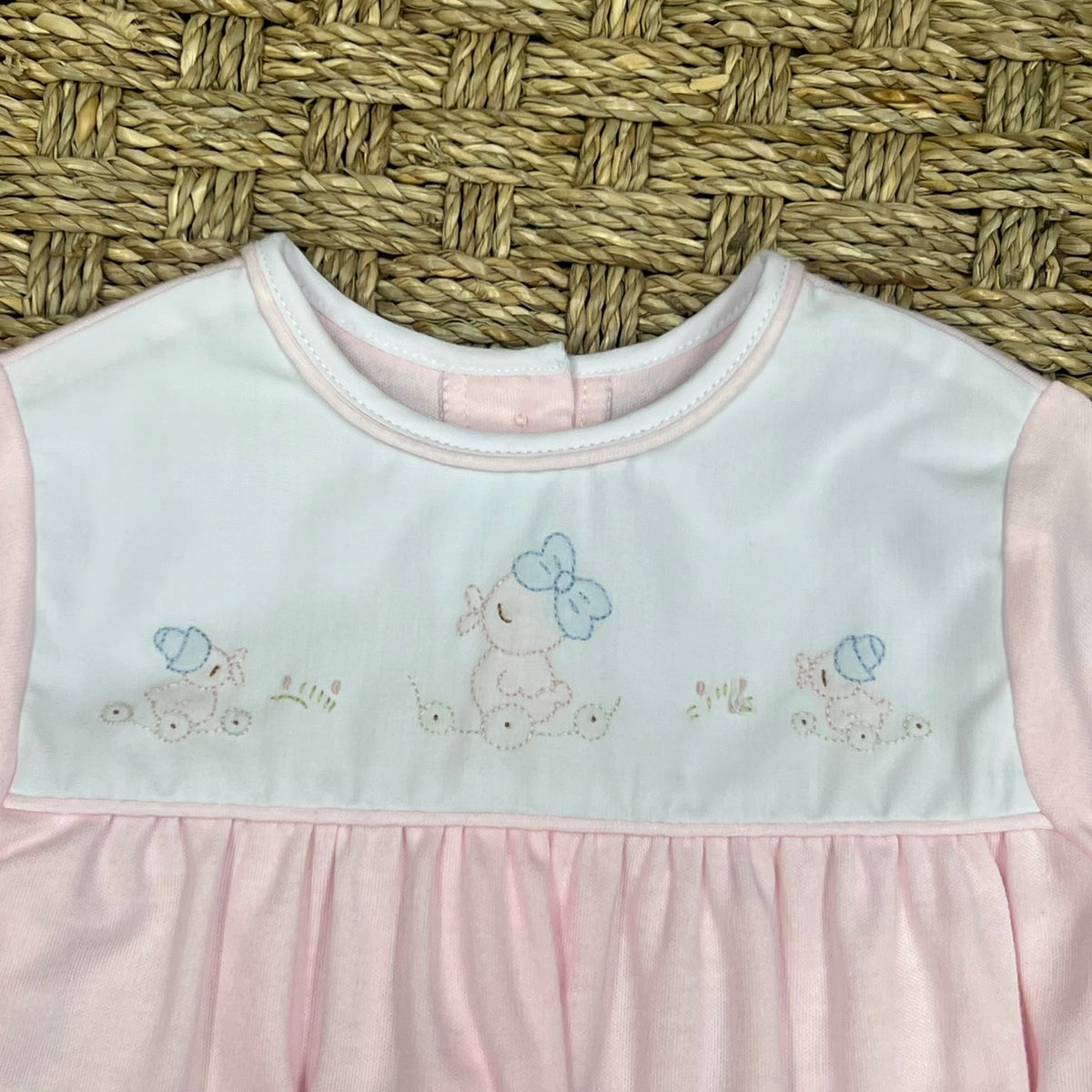 Auraluz Pink Knit Sacque with Duck Bow Embroidery | shopnurseryrhymes