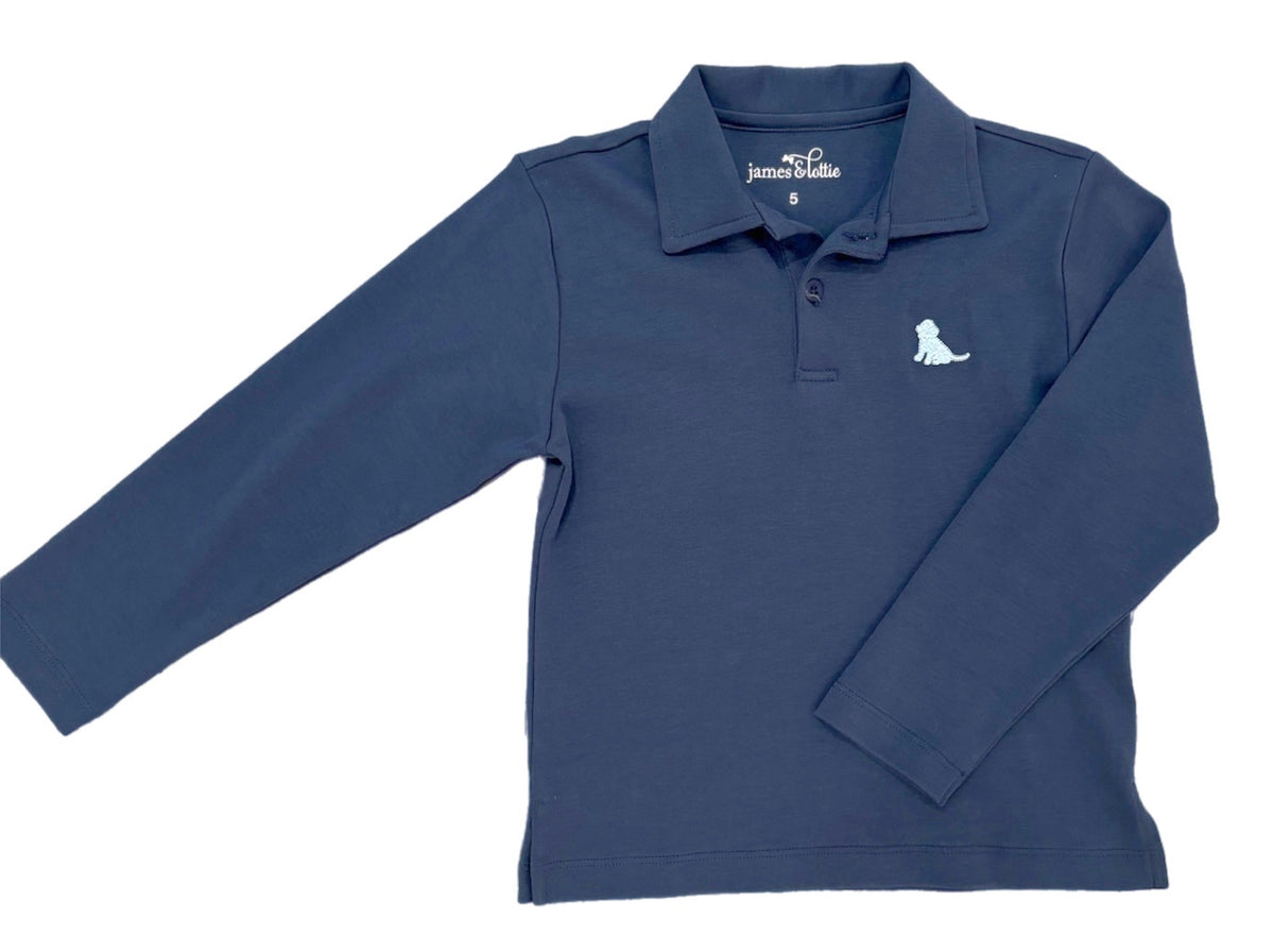 James & Lottie Patton Long Sleeve Polo, Navy | shopnurseryrhymes