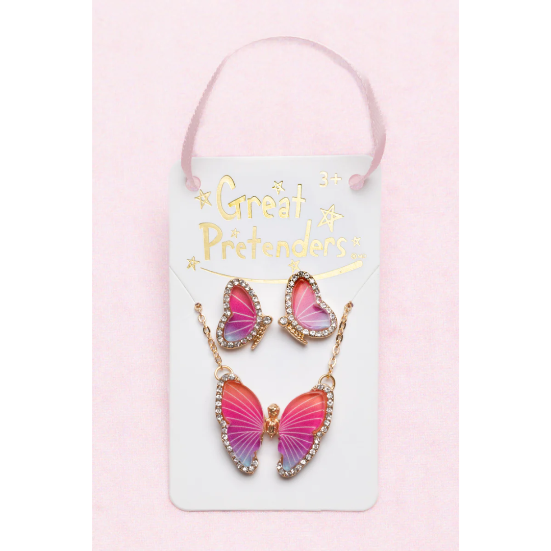 Creative Education Boutique Butterfly Necklace & Studded Earring Set ...