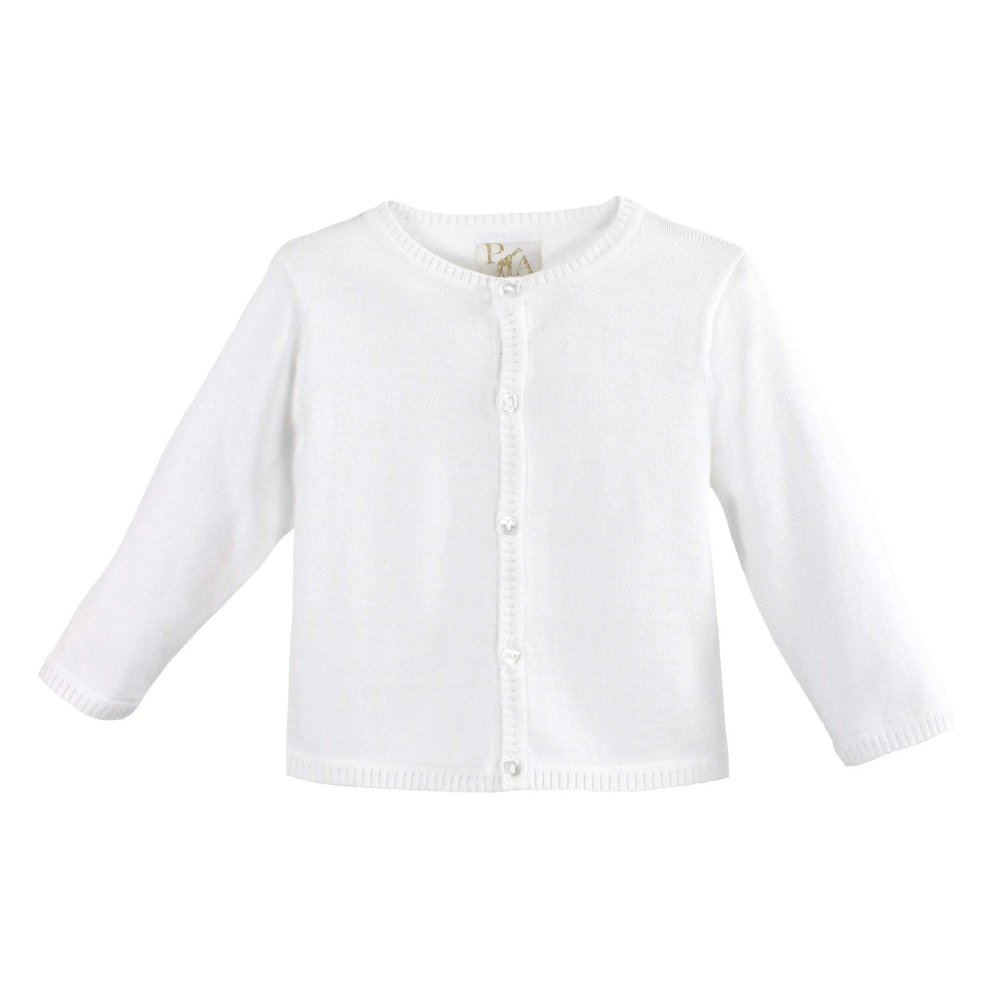 Petit Ami Ladder Edge Cardigan, White | shopnurseryrhymes