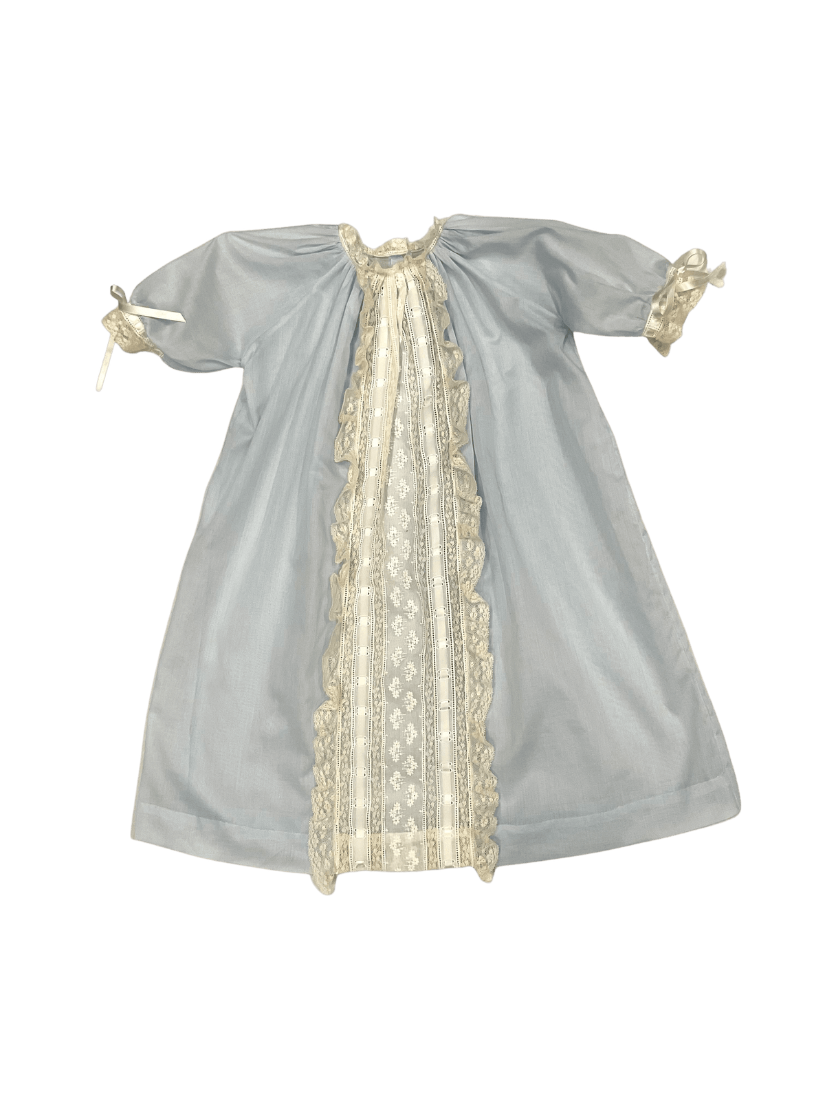 Blue Heirloom Daygown with Center Panel Ecru Lace | shopnurseryrhymes